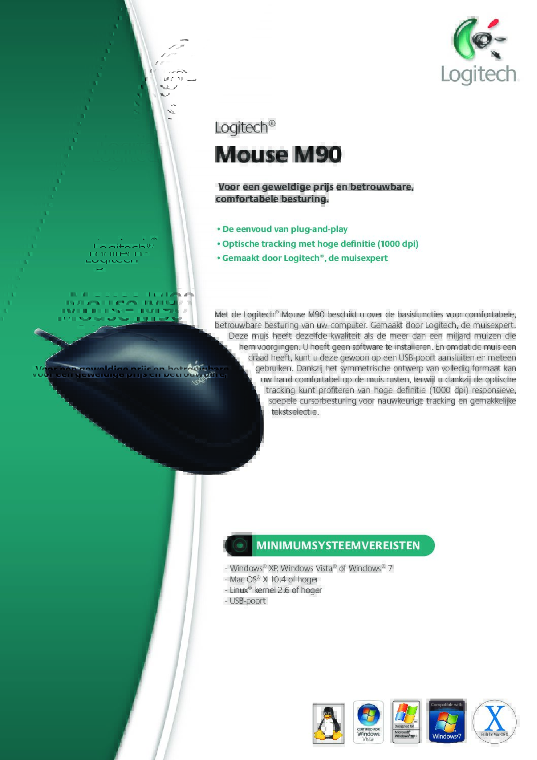 Logitech M90 muis met draad (zwart) - PC-score